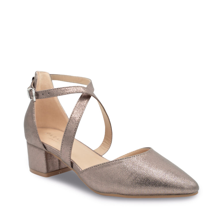 Fran | Pewter Shimmer Wide Fit Low Block Heel Shoes | Paradox London