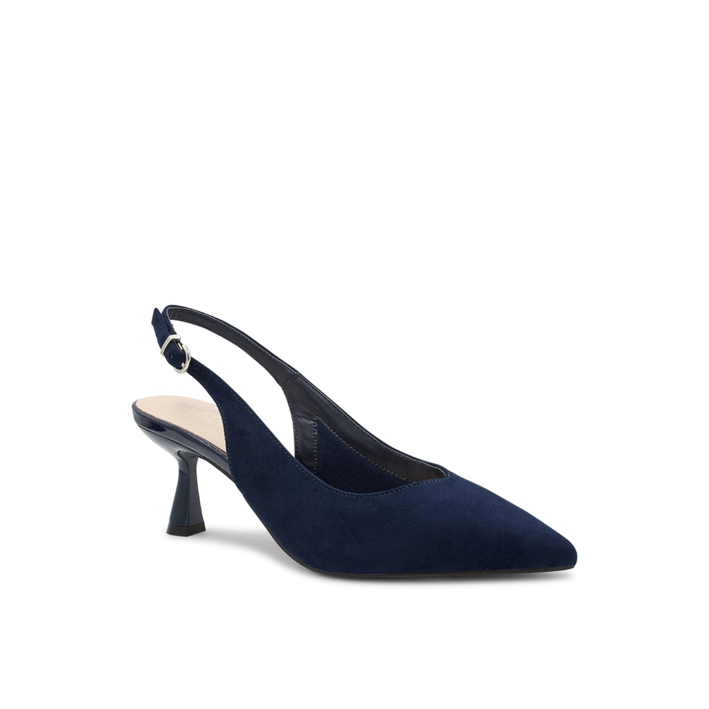 Kelsey Navy | Flared Heel Slingback Court Shoes | Paradox London