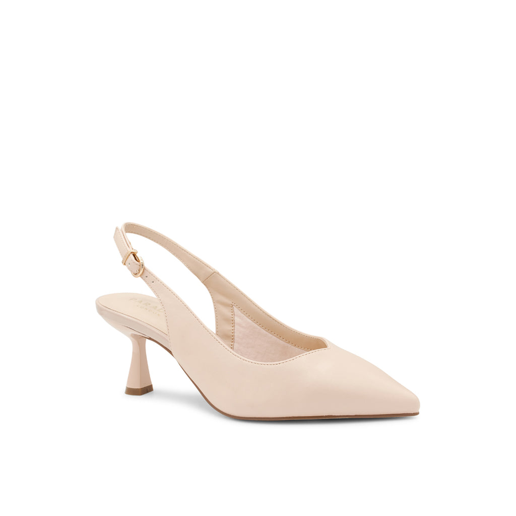 Kelsey Nude | Flared Heel Slingback Court Shoes | Paradox London