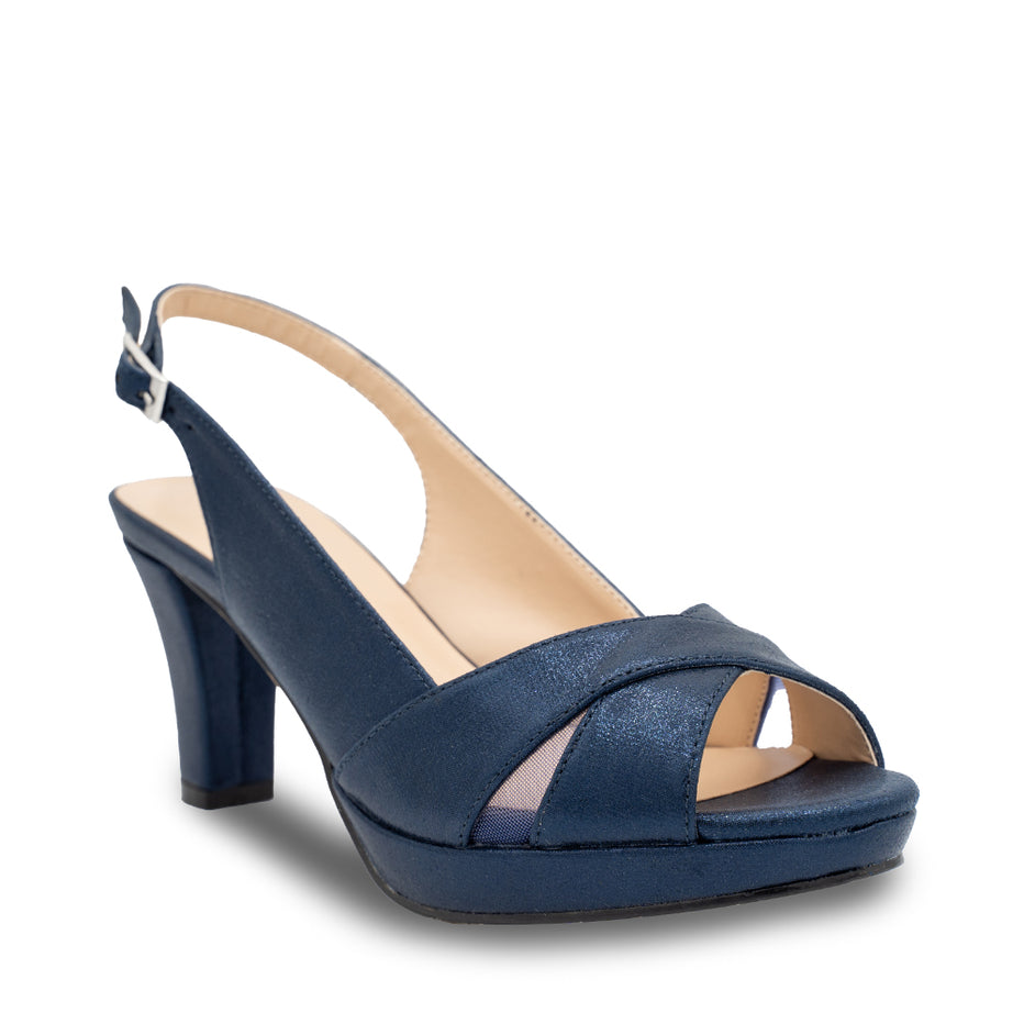 Luisa Navy | Shimmer Platform Slingback Sandals | Paradox London