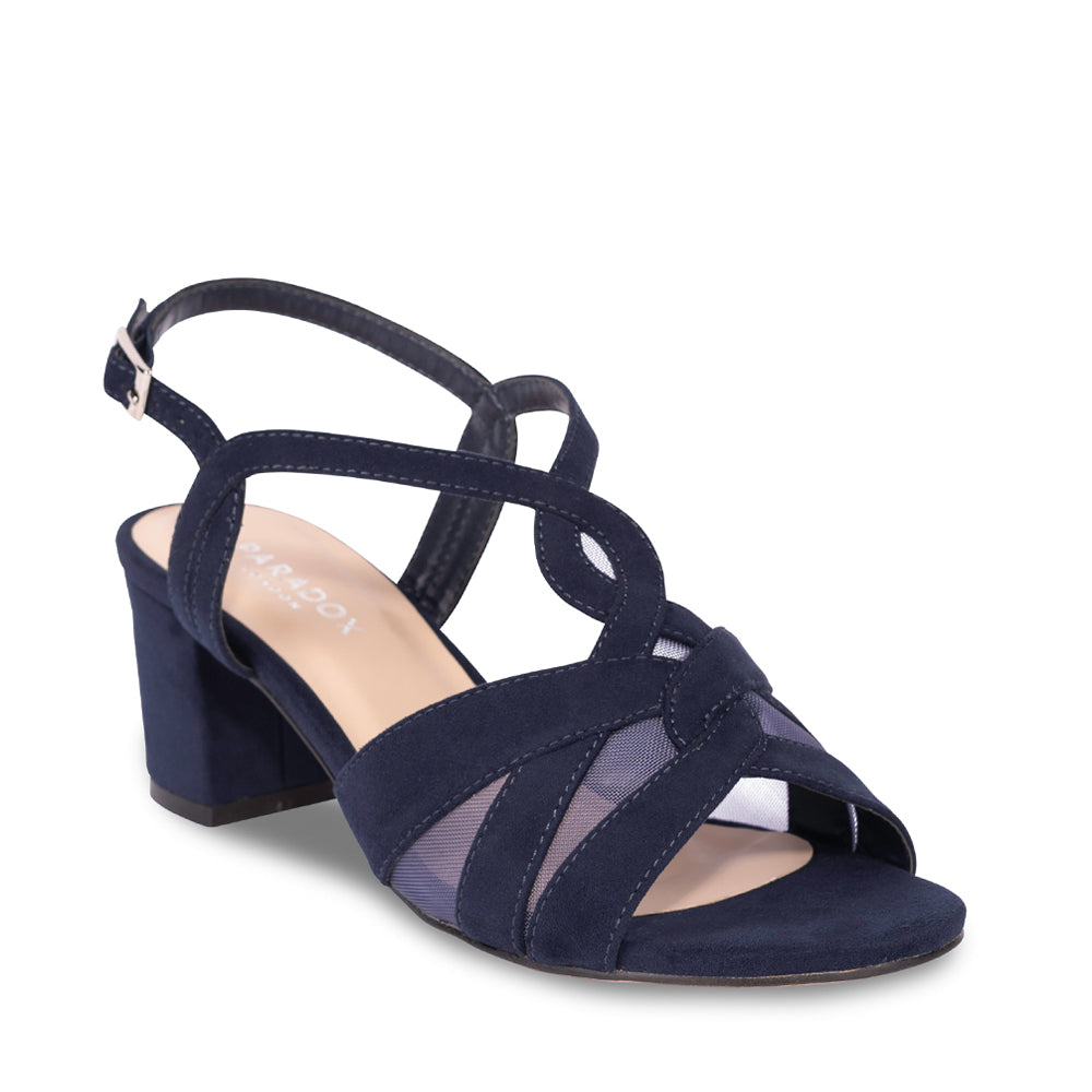 Narelle | Navy Wide Fit Comfort Low Heel Block Sandals | Paradox London