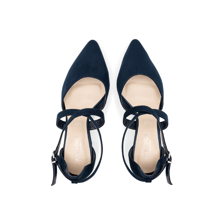 Ffion Navy| Wide Fit Low Block Heel Shoes | Paradox London