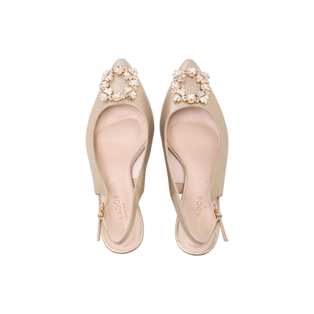 Floris Champagne | Wide Fit Block Heel Shoes | Paradox London