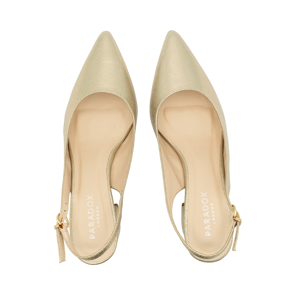 Flynn Champagne | Wide Fit Block Heel Slingbacks | Paradox London