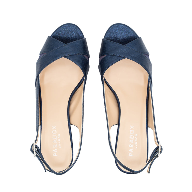 Luisa Navy | Shimmer Platform Sandals | Paradox London