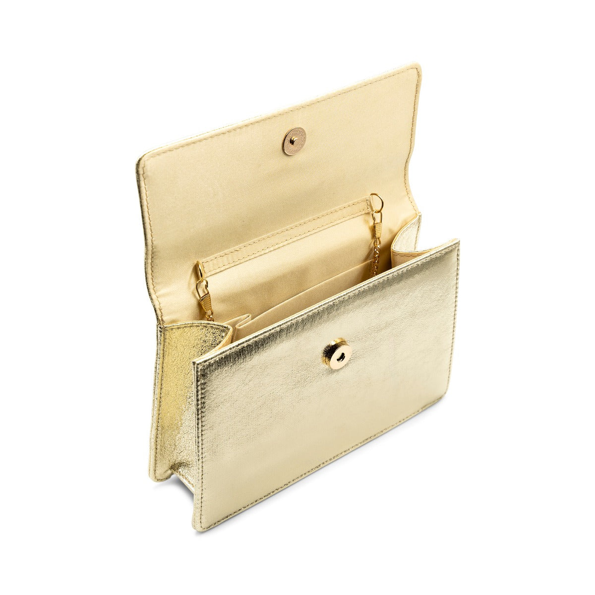 Darlene Champagne Metallic Clutch Handbag | Paradox London