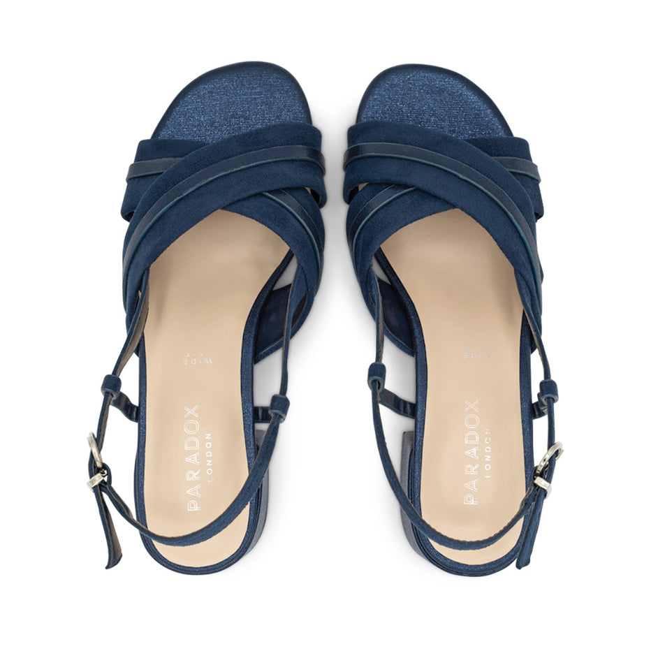 Nancy Navy | Wide Fit Suede Slingback Sandals | Paradox London