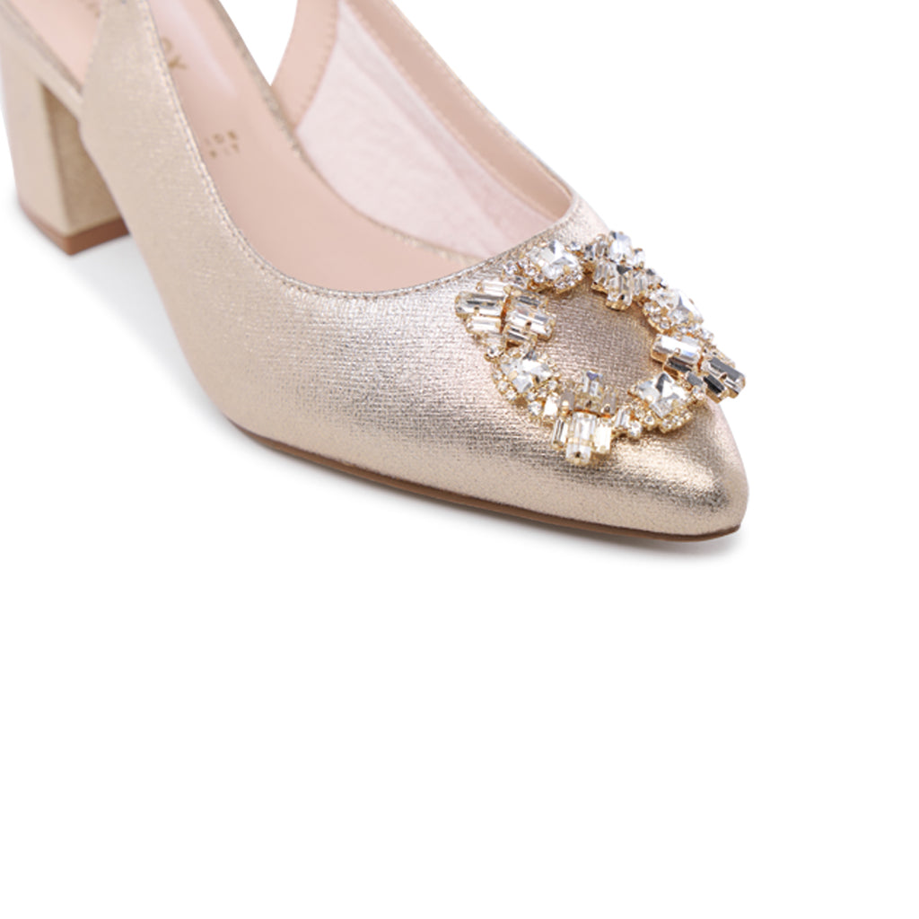 Floris Champagne | Wide Fit Block Heel Shoes | Paradox London