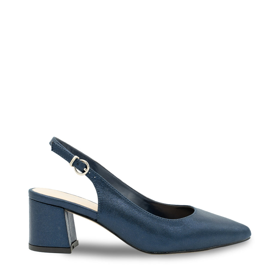 Flynn Navy | Wide Fit Block Heel Slingbacks | Paradox London