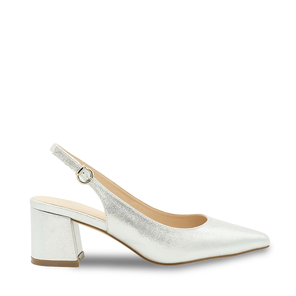 Flynn Silver | Wide Fit Block Heel Slingbacks | Paradox London