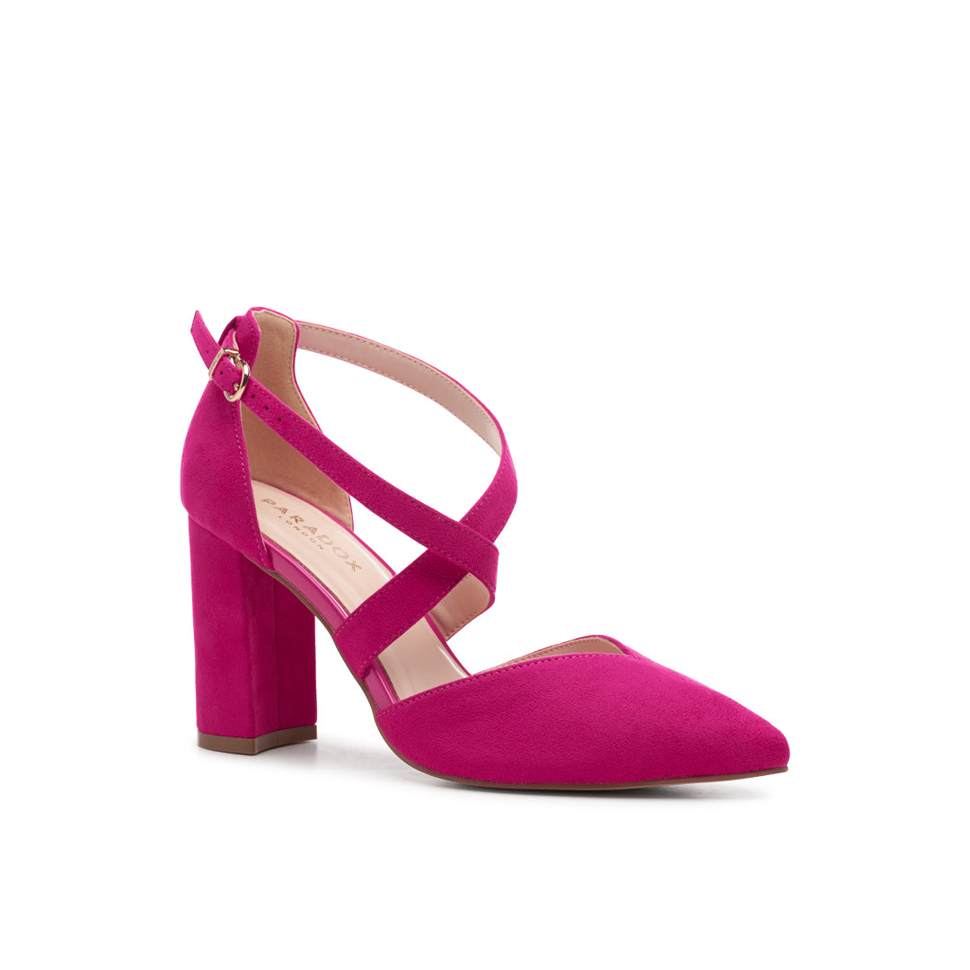 Finula Fuchsia | Wide Fit High Block Heel Court Shoes | Paradox London