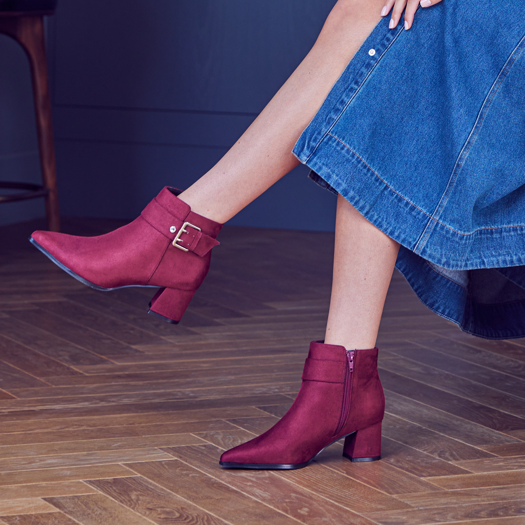 Aspen Burgundy | Mid Heel Burgundy Ankle Boot | Paradox London