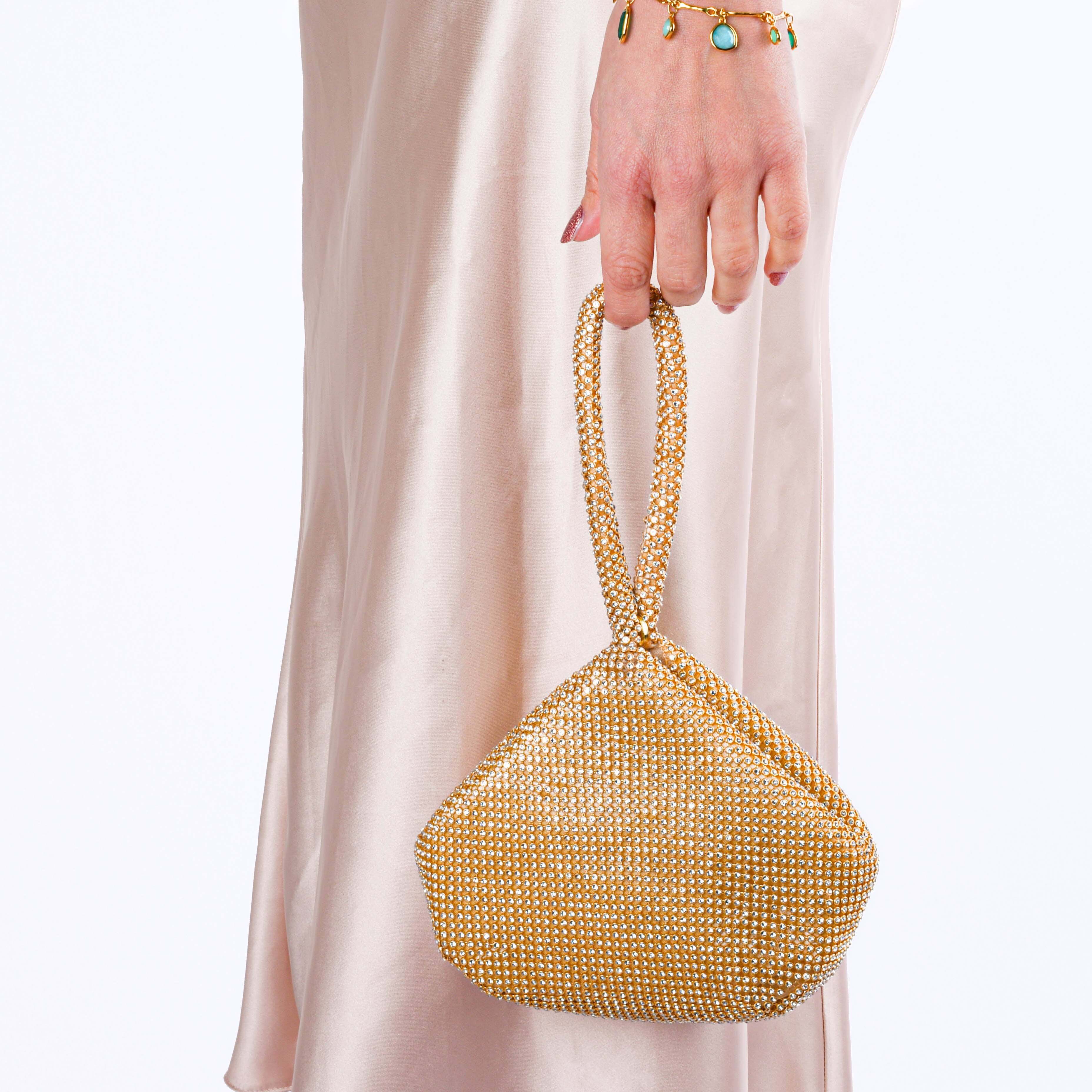 Gold Diamante Dua pouch Handbag | Paradox London